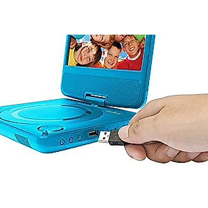 LEXiBOOK Portable DVD Player for Kids, 7" LCD Screen, 2 Built-In Stereo Speakers, USB Port, Built-In Rechargeable Battery, Blue, DVDP1