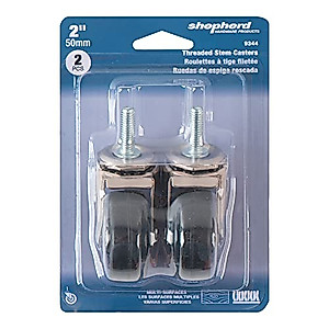 Shepherd Hardware 9344 2-Inch Threaded Stem Casters, 5/16-Inch Stem Diameter, 80-lb Load Capacity, (Pack of 2) , Black