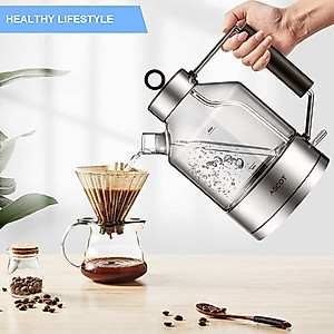 Electric Kettle, ASCOT Electric Tea Kettle 1.5L Glass Electric Kettle, Stainless Steel, BPA-Free, Cordless, Automatic Shutoff, Boil-Dry Protection (Silver)