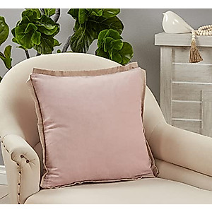 SARO LIFESTYLE Velvet Flange Throw Pillow Cover, Blush, 20"