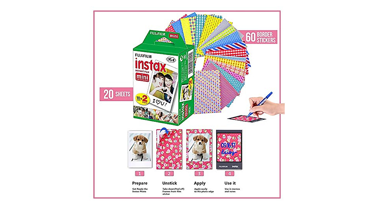Fujifilm Instax Mini Film: 60 Sheets + Creative Frames & Stickers
