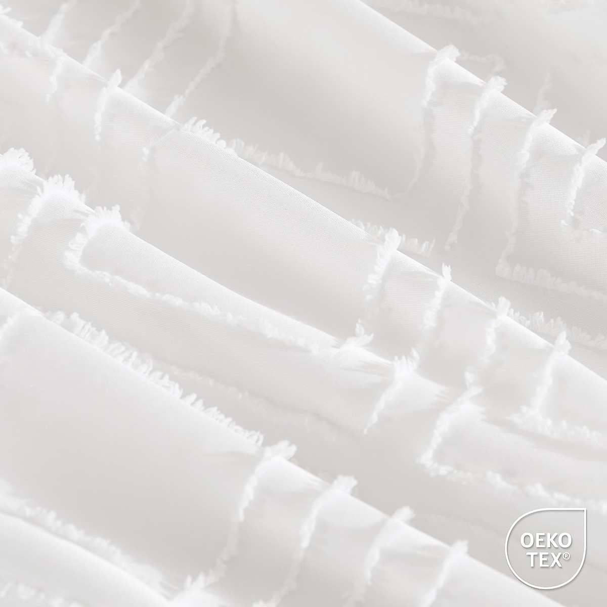 JELLYMONI White Duvet Cover Queen Size - 3 Pieces White Boho Grid Textured Bedding Cover Soft Lightweight Comforter Cover with Zipper Closure & 8 Corner Ties (Nature White,Queen)