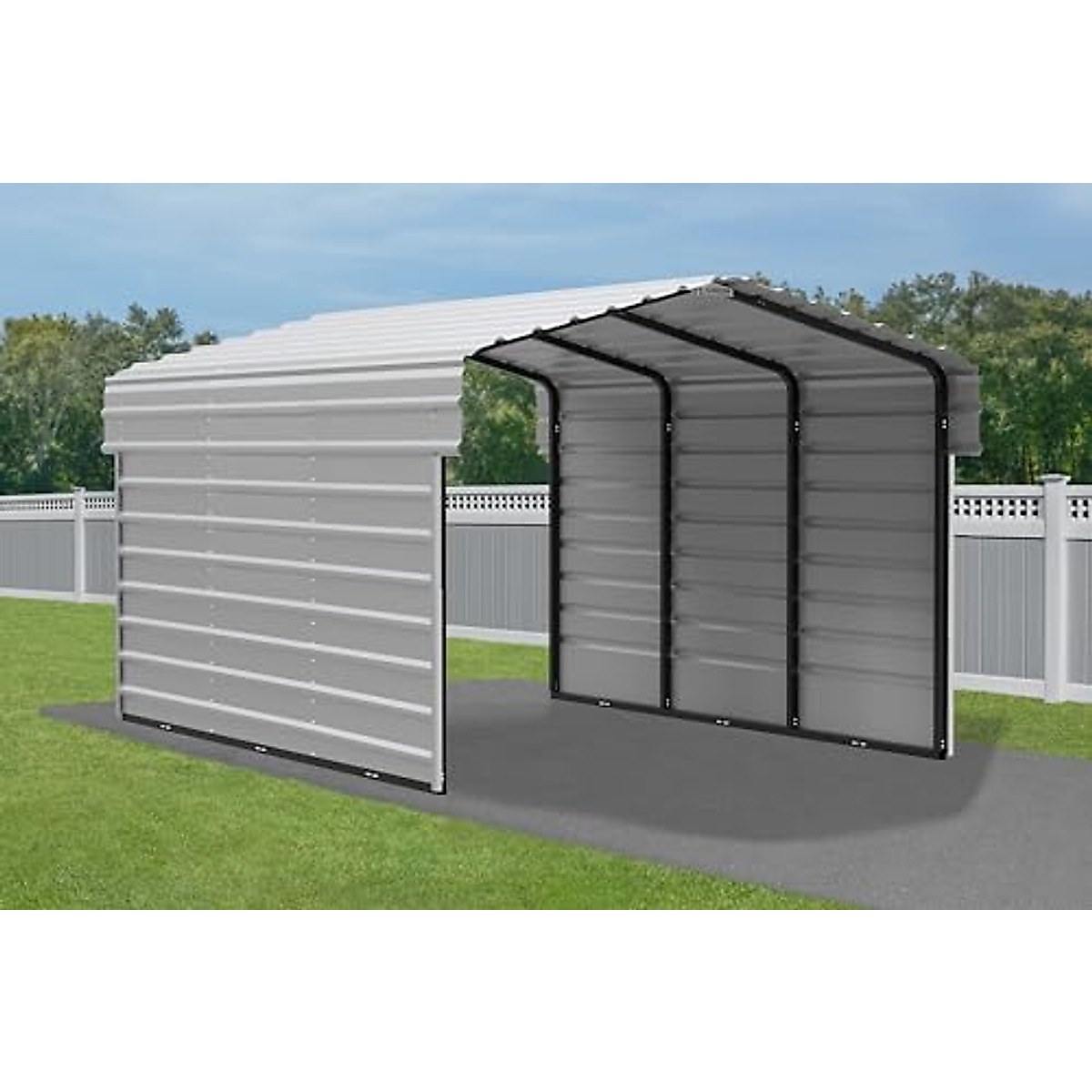 Arrow Carports Galvanized Steel Carport, with 2-Sided Enclosure, Compact Car Metal Carport Kit, 10' x 15' x 7', Eggshell