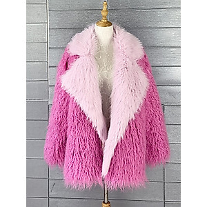 Vickstco Women's Fluffy Long Colorful Faux Fur Jacket Overcoat Warm Outwear Parka Coat Outwear