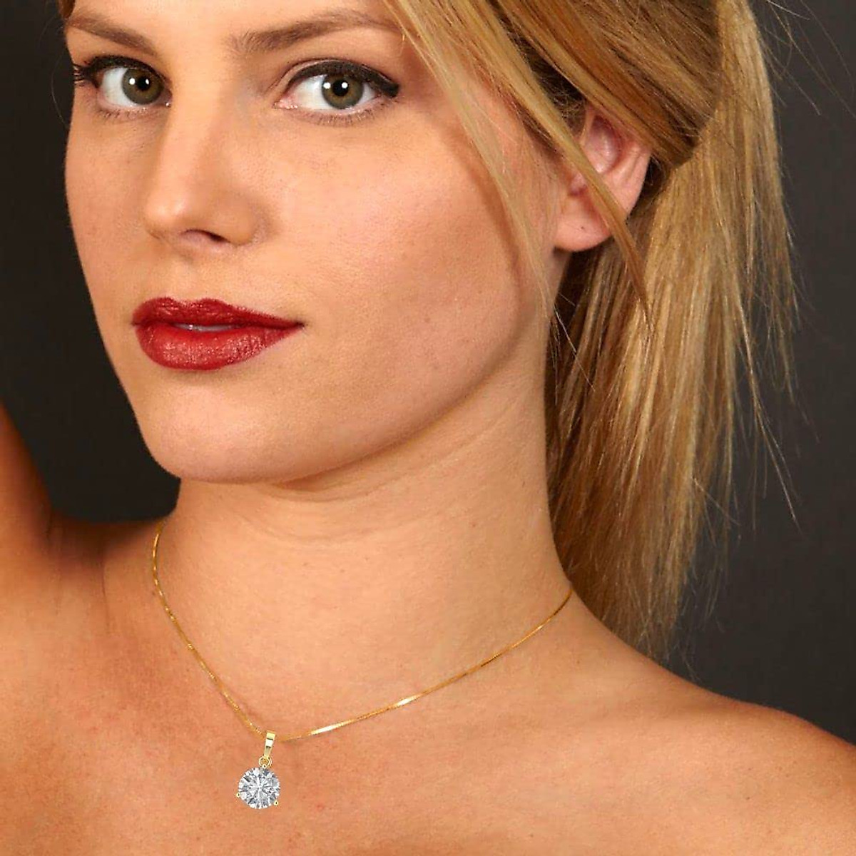 2 ct Brilliant Round Cut Solitaire Clear Simulated Diamond 14k Yellow Gold Pendant with 16" Chain