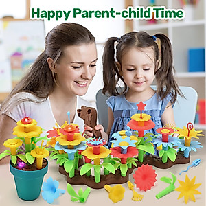 CUTE STONE Flower Garden Building Toys for Girls Age 3 4 5 6 7-Kids with Light & Music-Stacking Game for Toddlers Playset-Educational Activity STEM Toys Gifts,140PCS
