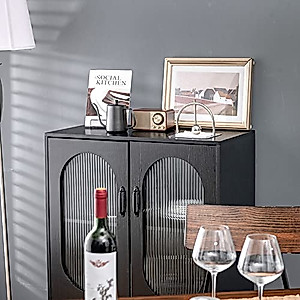 LOKO Buffet Cabinet with Storage, Kitchen Sideboard Cabinet with Tempered Glass Doors and Drawers, Industrial Style Cupboard Credenza Storage Cabinet, 31.5 x 16 x 39.5 inches