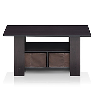 Furinno Andrey Coffee Table with Bin Drawer, Dark Walnut