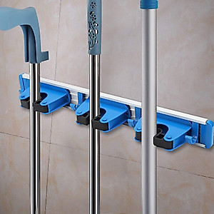 Broom Holder,Broom Holder Wall Mount,Mop Broom Holder Wall Mounted with 3 Sliding Positions Tool Rack Storage Organizer Utililty for Kitchen