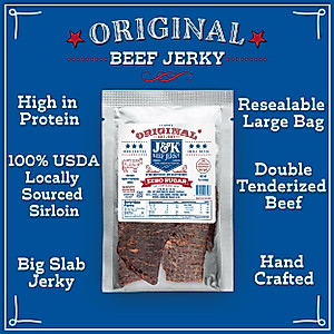 J&K Jerky Sugar-Free Original Beef Jerky - Real Premium Smoked Beef Jerky with Double Tenderness - Paleo & Keto Friendly - 7oz Big Bag of Jerky