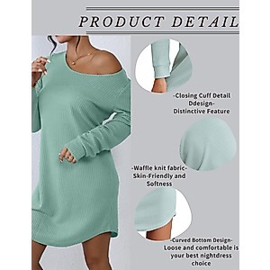 Ekouaer Womens Nightgown Waffle Knit Long Sleeve Nightgown Sleep shirts Night Dress for Women Green L