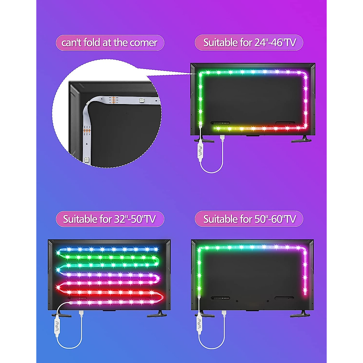 Daymeet LED Lights for TV, 9.8FT Led Backlight TV Lights RGB Led TV Lights for 32-60inch TV USB Led Strip Lights for TV Led Lights Sync with Music Bluetooth APP Control Led Lights for Bedroom