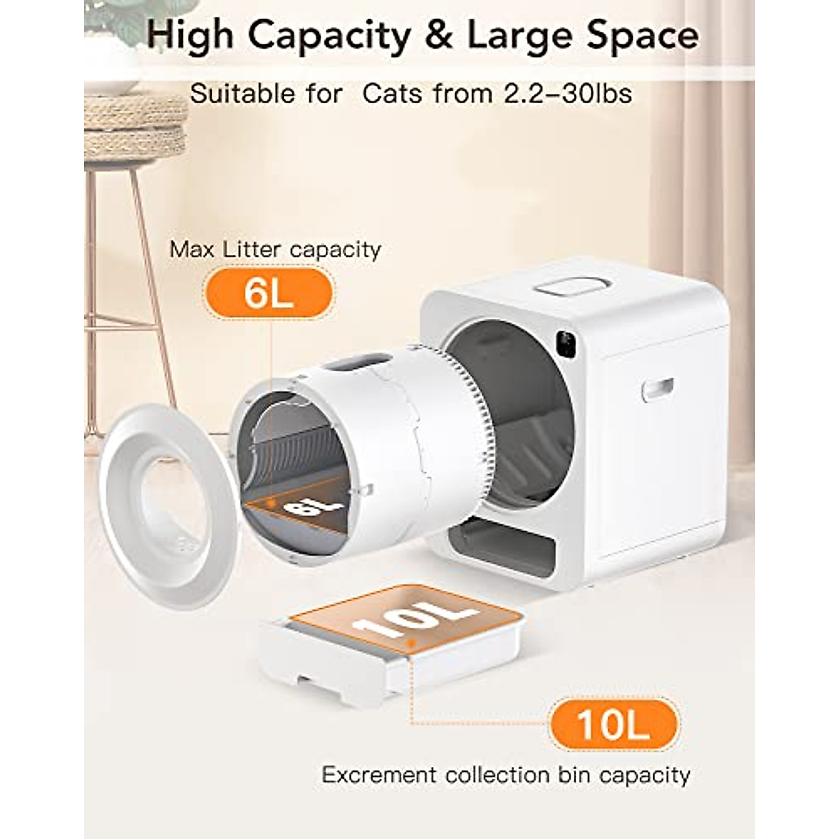 Self Cleaning Cat Litter Box, Automatic Litter Box Wi-Fi Enabled Smart Robort with 24H App Remote Control, Low Noise, Odor Removal, 78L Large Space for Multiple Cats