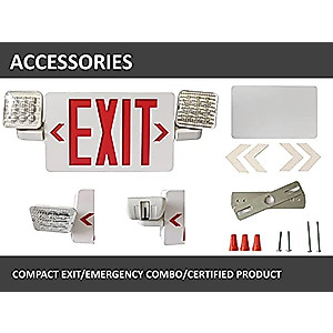 Garrini LED Emergency Light Combo Exit Sign Rectangular Adjustable Lamp 2-Heads UL Certified GC4 for Apartments Hotels Hospitals Offices