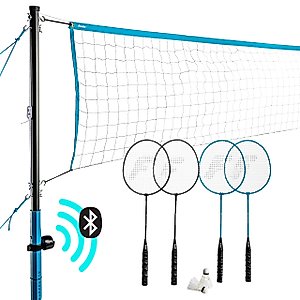 Franklin Sports Bluetooth Badminton - Complete Badminton Set - Bluetooth Speaker - Carry Bag - Includes 4 Badminton Rackets, 2 Birdies, Removable Bluetooth Speaker
