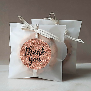 Andaz Press Round 2-inch Circle Label Stickers, Faux Rose Gold Glitter Script Style Black, Thank You, 40-Pack, Champagne Colored Wedding Baby Shower Birthday Decorations