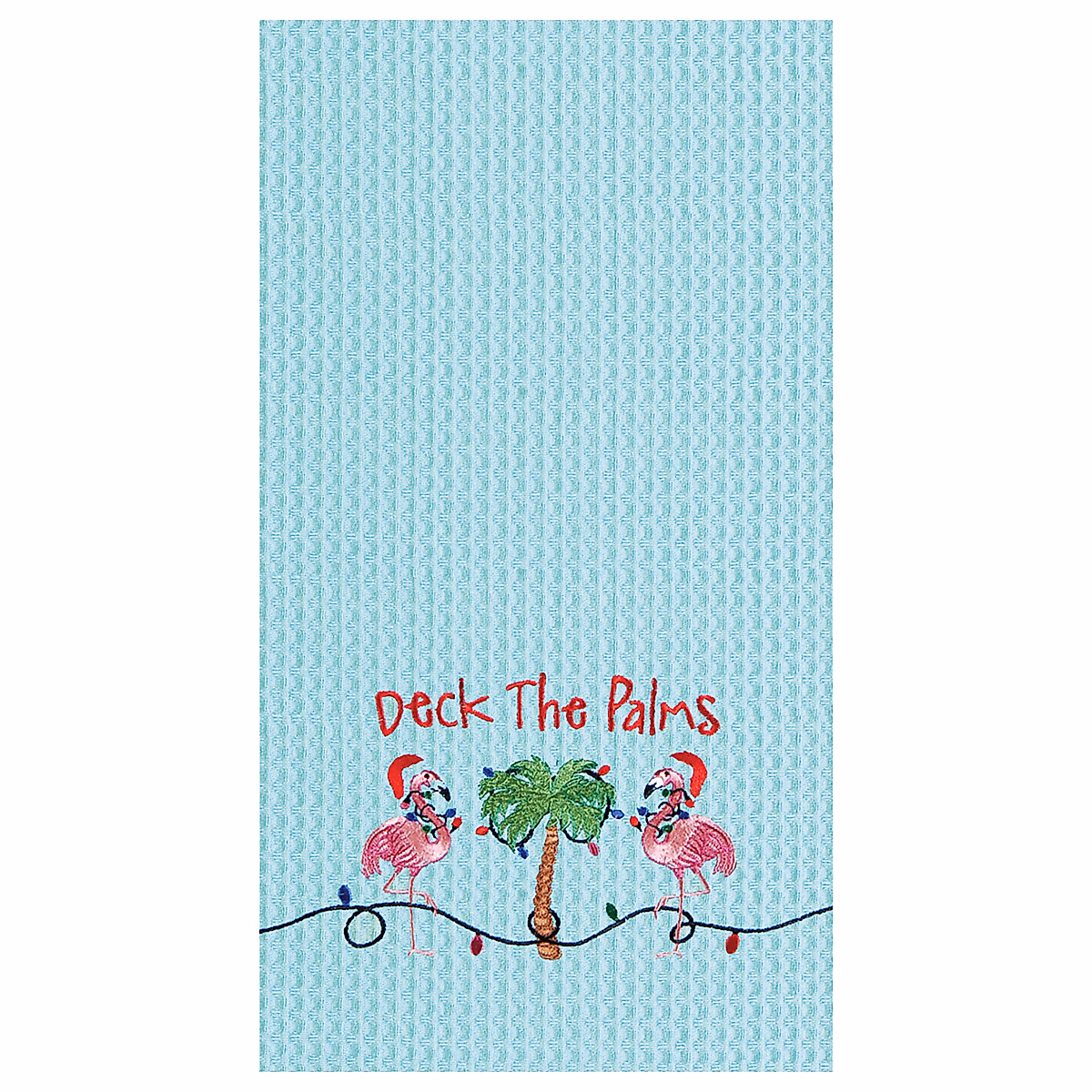 C&F Home Deck The Palms Cotton Christmas Embroidered Waffle Weave Kitchen Towel Decor Decoration Waffle Weave Kitchen Towel Blue
