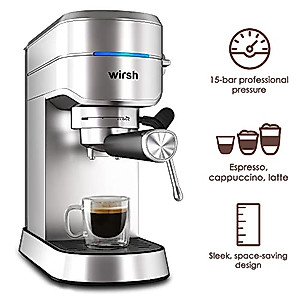 wirsh Espresso Machine, Espresso Maker with Commercial Steamer for Latte and Cappuccino, Expresso Coffee Machine with 42 oz Removable Water Tank,Stainless Steel (Home Barista)