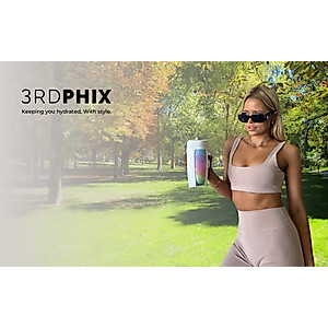 3rdphix Unique Shaped Insulated Stainless Steel Water Bottle, Sweat Proof, Built in Straw, Carry Handle, Hot or Cold Liquids, BPA Free Protein Shaker Bottle, Perfect for Gym 25 OZ / 750ML (Beige)