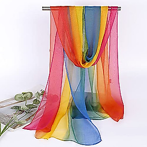GOFINEE Women Soft Chiffon Multi-Colored Long Neck Scarf Head Hair Wrap Rainbow