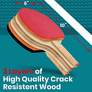 SereneLife Professional Ping Pong Paddle Set - Table Tennis Paddles and Balls Set w/ 4 Ping Pong Rackets, 8 Table Tennis Balls, Paddle Case - 2 or 4 Players Professional & Recreational Games - SLPPRAC