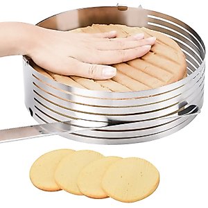 Oranlife Cake Leveler Slicer, Adjustable Round Cake Rings, Cake cutter, 7 Layer Stainless Steel Cake Slicing Accessories, 9.8-12.2 inch