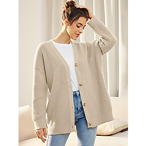 EFAN Womens Winter Trendy Sweaters 2025 Fall Oversized Sweater Long Cardigans V Neck Lightweight Knit Clothes Outfits Apricot