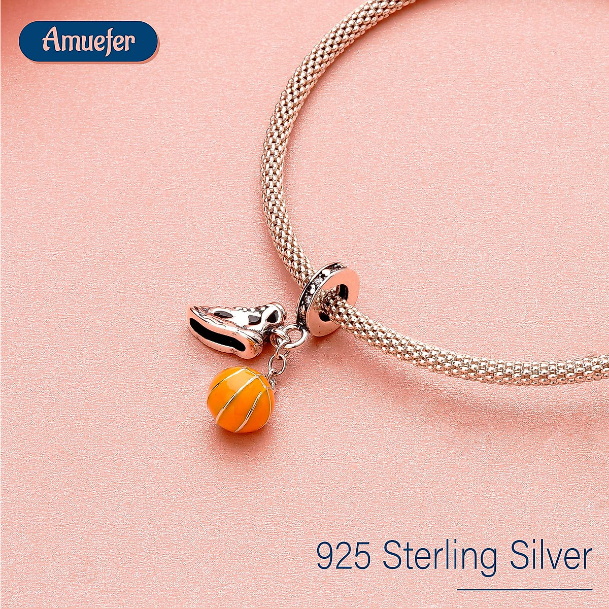 Amuefer Charms for Bracelets Basketbal & Shoes 925 Sterling Silver Dangle Charm for Necklaces Gifts for Women Girls