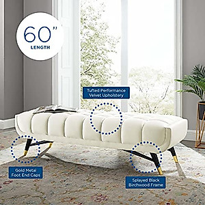 Modway EEI-4241 Adept 60" Performance Velvet Bench in Ivory, 60 Inches