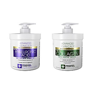 Advanced Clinicals Collagen Cream + Hyaluronic Acid Lotion Moisturizer Face & Body Skin Care Set. Collagen Lotion Restores Sagging Skin & Hyaluronic Acid Anti Aging Cream Hydrates Dry Skin, 2-Pack