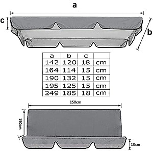 XYQSBY Swing Chair Canopy Seat Replacement Cover, Garden Swing Chair Canopy Replacement 2/3 Seater 210D Waterproof/Anti-UV Silver Coated Oxford Cloth (Color : Beige, Size : 195x125x15CM)