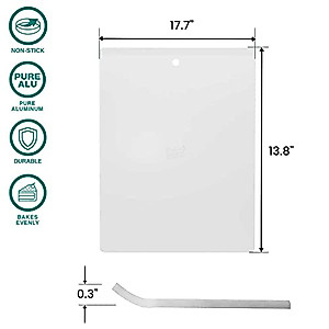 Baker's Secret Extra Thick -2.7mm- Pure Aluminum Large Flat Cookie Sheet 18" x 14", 100% Recycled Aluminum Flat Baking Sheet Commercial Grade Flat with hanging hole- The Natural Aluminum Collection