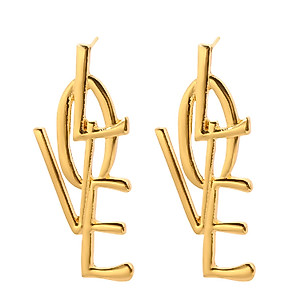 T-ztoss Simple Punk Love Letter Large Long Dangle Earrings Fashion English Alphabet Love Heart Shape Dangle Stud Earrings Statement Jewelry Gift for Women(Gold)