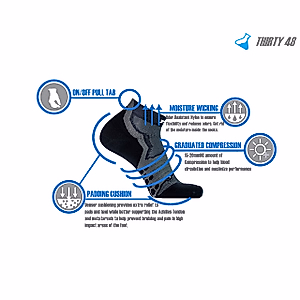 Thirty48 Performance Compression Low Cut Running Socks for Men and Women | More Compression Where Needed ([3 Pair] Black/Gray, XLarge - Women 11-13 // Men 12-14)
