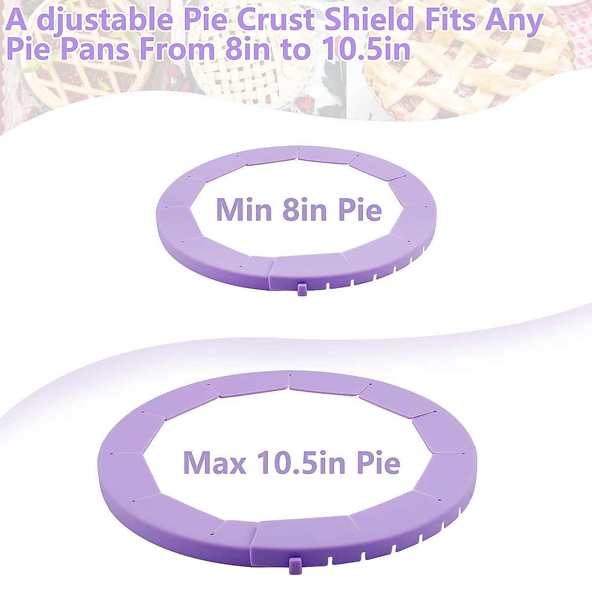 HOHUIGO 2 Pack Silicone Pie Shield Adjustable Bake Crust Protector, Pie Shield Cover Pie Ring for Crust Pie Saver, Pie Crust Kit for Baking Pie Pizza Fits 8-10.5” Pie Pans