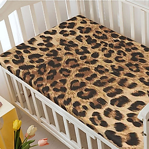Leopard Print Themed Fitted Crib Sheet,Standard Crib Mattress Fitted Sheet Ultra Soft Material -Baby Crib Sheets for Girl or Boy,28“ x52“,Pale Brown Black