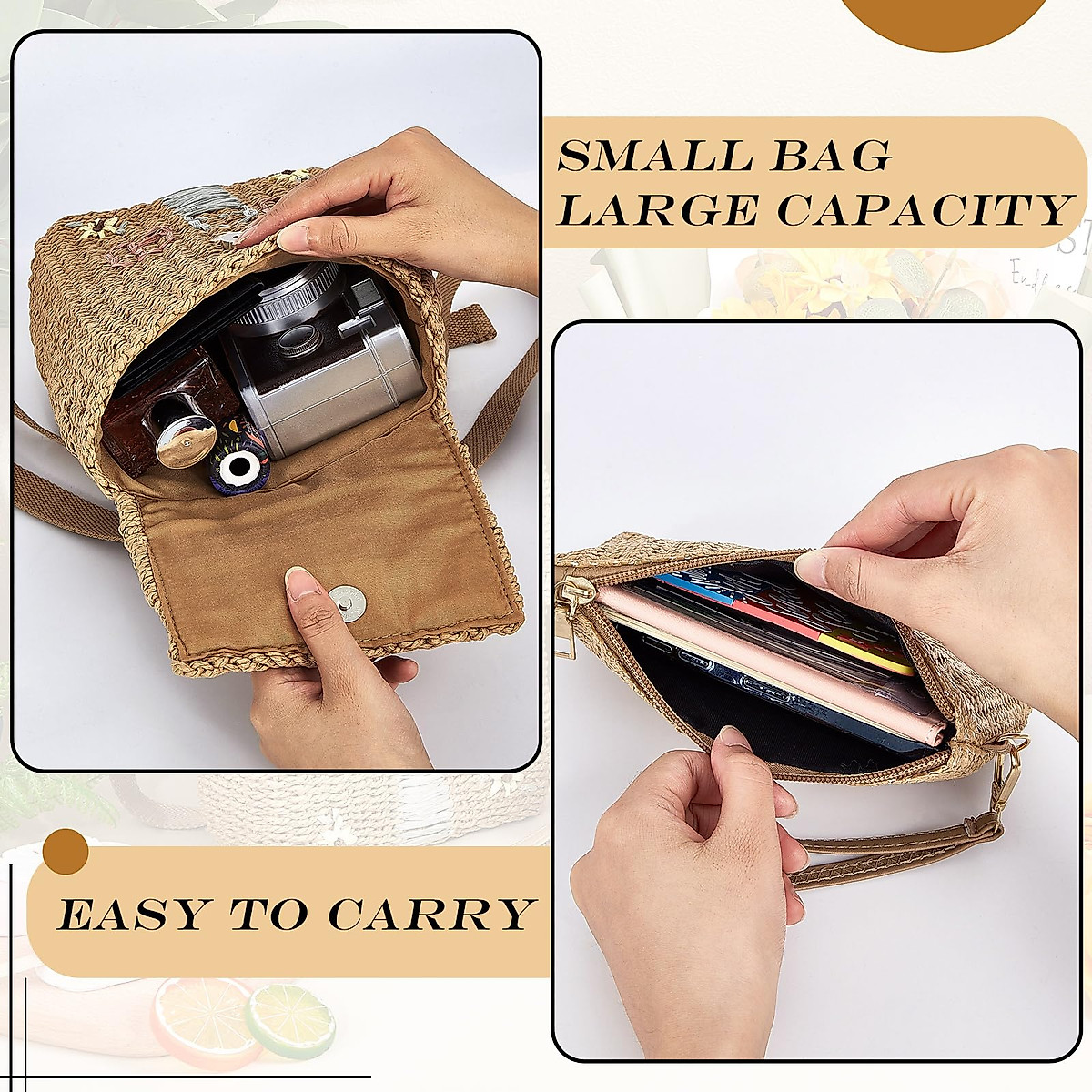 Silkfly 2 Pcs Kids Straw Small Backpack and Straw Clutch Bag Handbag Backpack Girls Straw Woven Bag Mini Woven Bag Bohemian Straw Clutch Bag Cute Little House Straw Backpack for Kid Girls