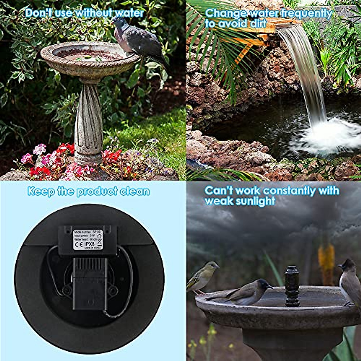 iYeHo Solar Powered Fountain Pump for Bird Bath,2021 Latest Upgraded Free Standing Solar Panel Water Pump for Garden Backyard Pond Pool Outdoor