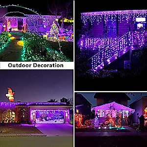 LED Icicle Christmas Lights Outdoor/Indoor 32.8ft 8 Modes Fairy Lights 60 Drops with 300 LED Perfect Ratio, Dripping Eaves Curtain Lights, for Xmas Garden Wedding Patio Party Decorations, Purple