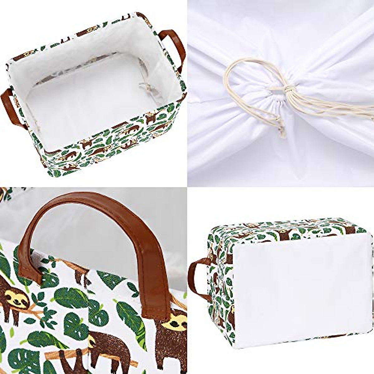 Sea Team Collapsible Canvas Fabric Storage Basket with Handles, Rectangle Nursery Storage Bin, Box, Cube, Foldable Shelf Basket, Closet Organizer, Waterproof, 16.5 x 11.8 x 9.8 Inches, Sloth