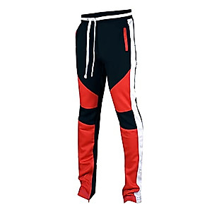 SCREENSHOTBRAND-P41901 Mens Activewear Premium Slim Fit Track Pants - Athletic Jogger Color Block Cut & Sew Sportswear Bottoms-Black-Medium