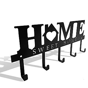 YGFRSTO Metal Key Holder Sweet Home Coat Hooks Organizer Wall Mounted Key Rack with 5 Key Hooks Wall Hanger Decor for Entryway Front Door Kitchen Hallway Garage House Design