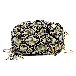 RARITYUS Women Girls Snakeskin Crossbody Purse Shoulder Bag with Fashion Cute Tassels Adjustable Strap for Women Teen Girls
