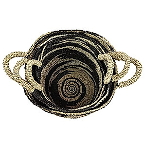 Deco 79 Seagrass Handmade Two Toned Storage Basket with Handles, Set of 3 18", 17", 16"H, Black