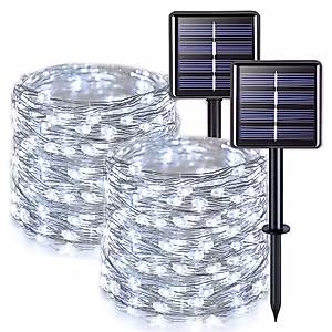 JMEXSUSS 2 Pack Solar String Lights Outdoor Waterproof, Each 33FT 100 LED Solar Lights Outdoor, 8 Modes White Fairy Light for Outside Yard Tree Patio Garden Wedding Christmas Decorations