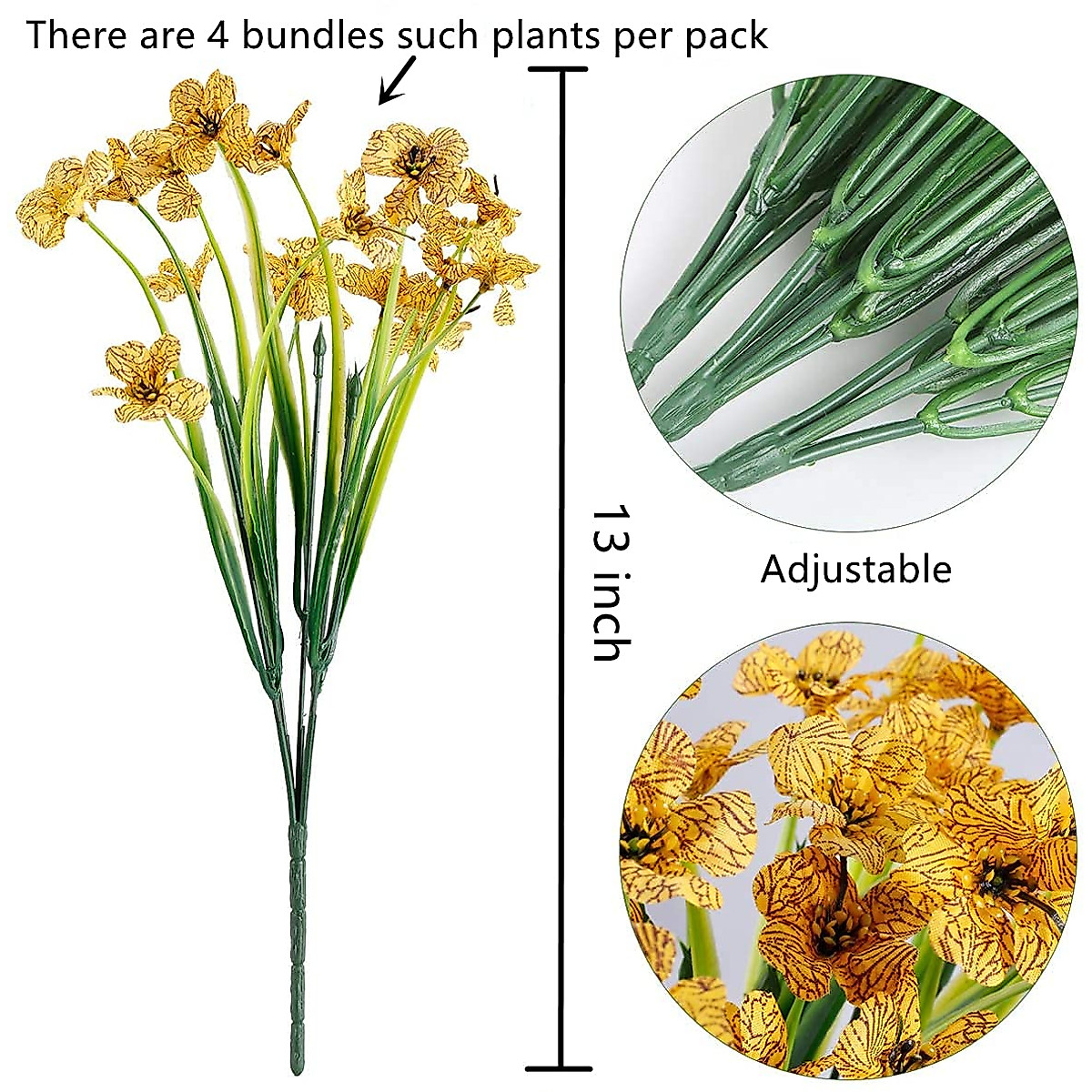 AUMVEYI 4 Bundles Artificial Plants Outdoor Fake Mums Flowers Bulk UV Resistant Faux Greenery Plastic Floral Decoration for Home Outside Garden Porch Hanging Planter décor