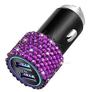 OTOSTAR Dual USB Car Charger, 4.8A Output, Bling Rhinestones Car Decorations Accessories Fast Charging Adapter for iPhones Android iOS, Samsung Galaxy, LG, Nexus, HTC (Violet)