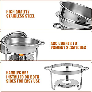 HORESTKIT Round Chafing Dishes Stainless Steel Foldable Chafers and Buffet Warmers Sets, 5QT Foldable Complete Food Warmer, Sliver, 2 Packs