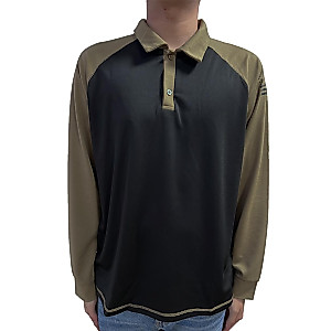 HARGLESMAN Men's Patriotic Polo Sports Long Sleeve T Shirt Tactical Performance US Flag Tops Autumn Fall Casual Tees for Yoga Bowling Golf Tennis Activewear Black and Brown L