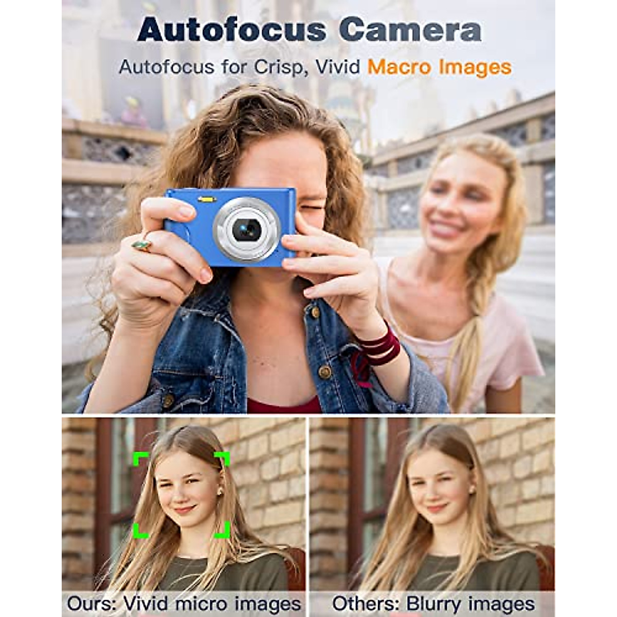 Digital Camera, Zostuic Autofocus 48MP Kids Camera with 32 GB Card Vlogging Camera with 16X Zoom, Compact Portable Mini Cameras for 4-15 Year Old Kids Children Teens Girls Boys(Navy Blue)